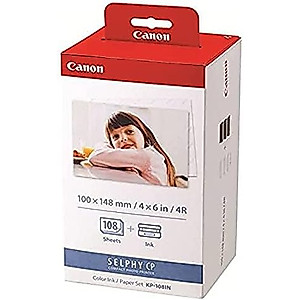 Canon KP-108IN 3 Color Ink Cassette and 108 Sheets 4 x 6 Paper Glossy for SELPHY CP1300, CP1200, CP910, CP900, CP760, CP770, CP780 CP800. Bonus: Quality Photo Microfiber Cloth