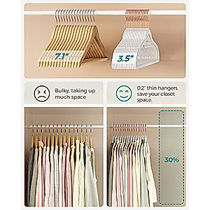 SONGMICS Velvet Hangers, Set of 50 Clothes Hanger with Rose Gold Swivel Hook, Non-Slip, and Space-Saving, 0.2-Inch Thick, 17.1-Inch Long for Coat, Shirt, Dress, Pants, Tie, White UCRF021W02