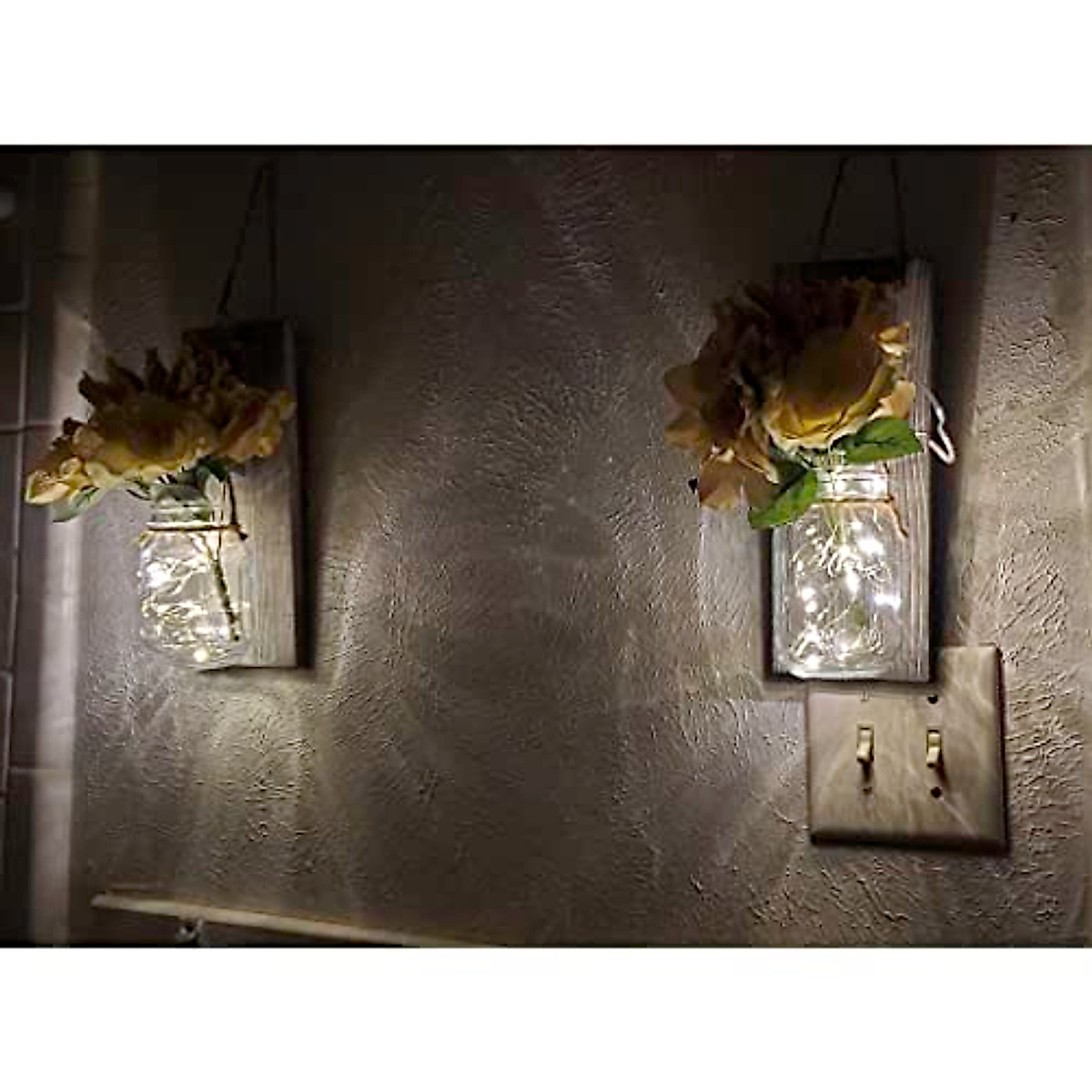 GBtroo Bathroom Mason Jar Wall Art Sconces Handmade fall decor Hanging Design Remote Control LED Fairy Lights Farmhouse Kitchen Decorations Wall Home Decor Living cuadros de pared de sala