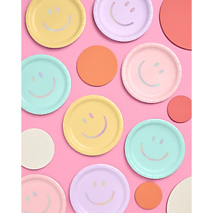 xo, Fetti Smiley Paper Plates - 24 pk, 9" | Happy Pastel Birthday Party Decorations, Cute Bachelorette Party, Cool Cake Plates