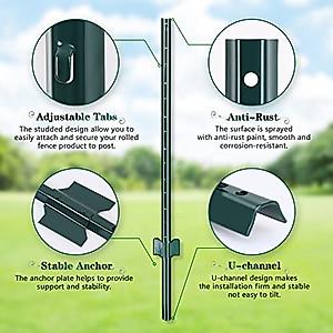 Gtongoko 5 Feet Sturdy Duty Metal Fence Post, Pack of 10, U Post for Fencing Green Fence Posts for Garden Yard and Outdoor Wire