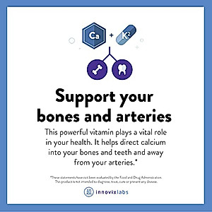 InnovixLabs Full Spectrum Vitamin K2 with MK-7 and MK-4, All-Trans Bioactive K2, 600 mcg K2 per Pill, Soy & Gluten Free, Non-GMO, 90 Capsules, Supports Healthy Bones & Arteries Vitamin K2 MK7 + MK4