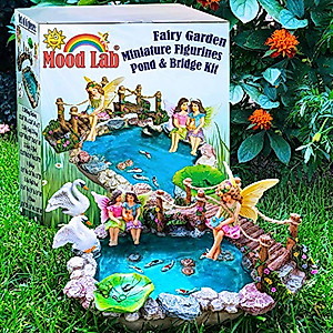 Mood Lab Fairy Garden Fish Pond Kit - Miniature Bridge Set of 6 pcs Fairy Garden Figurines & Accessories - Outdoor or House Decor