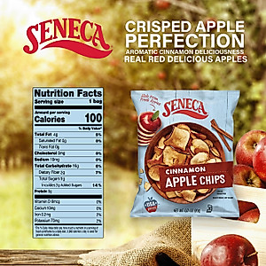 Seneca Cinnamon Apple Chips | Made from Fresh Apples | 100% Red Delicious Apples | Yakima Valley Orchards | Real Cinnamon | Crisped Apple Perfection | Foil Fresh Bag | 0.7 ounce (Pack of 24)