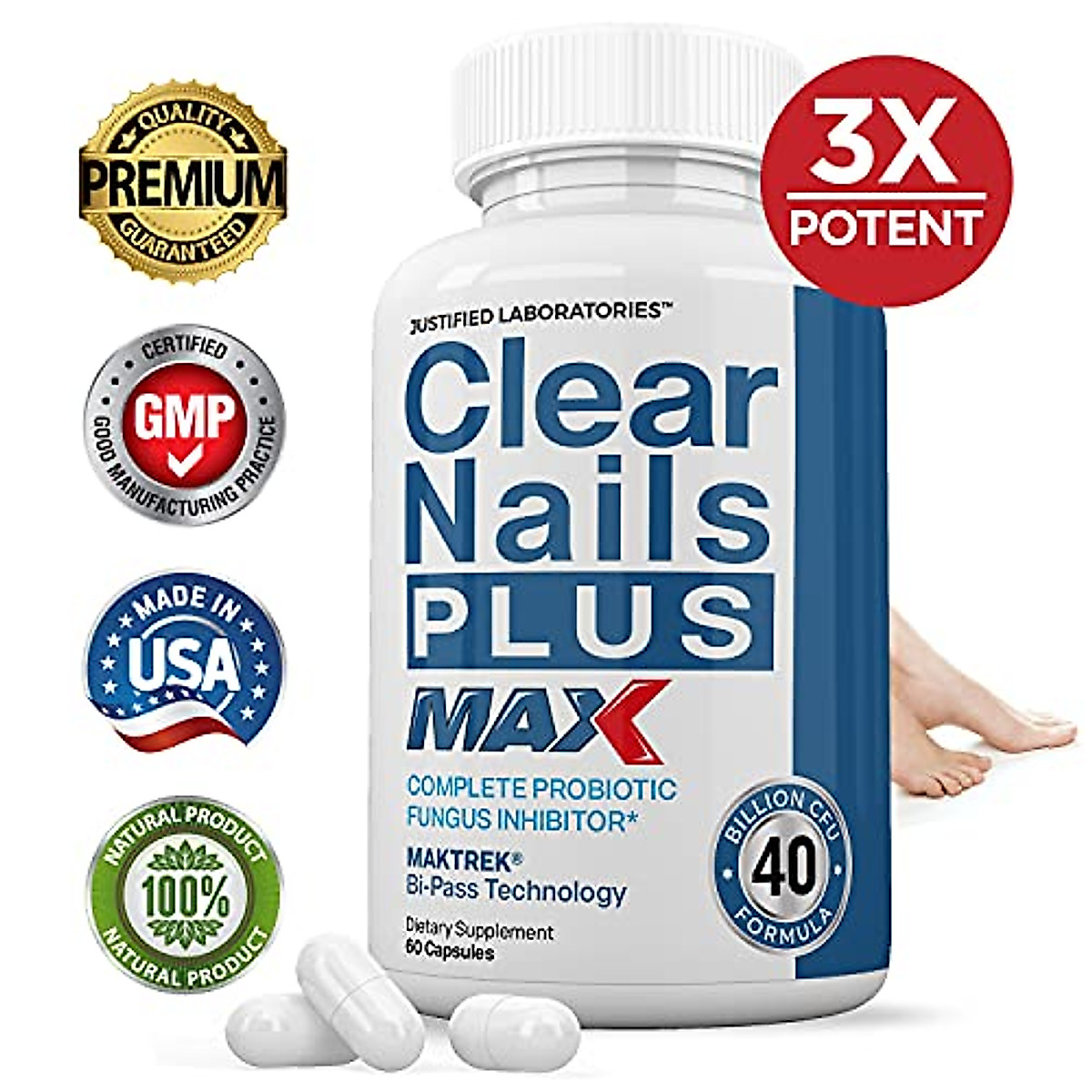 (3 Pack) Clear Nails Plus Max Pills 40 Billion CFU Probiotic Supports Strong Healthy Hair Skin Nails 180 Capsules