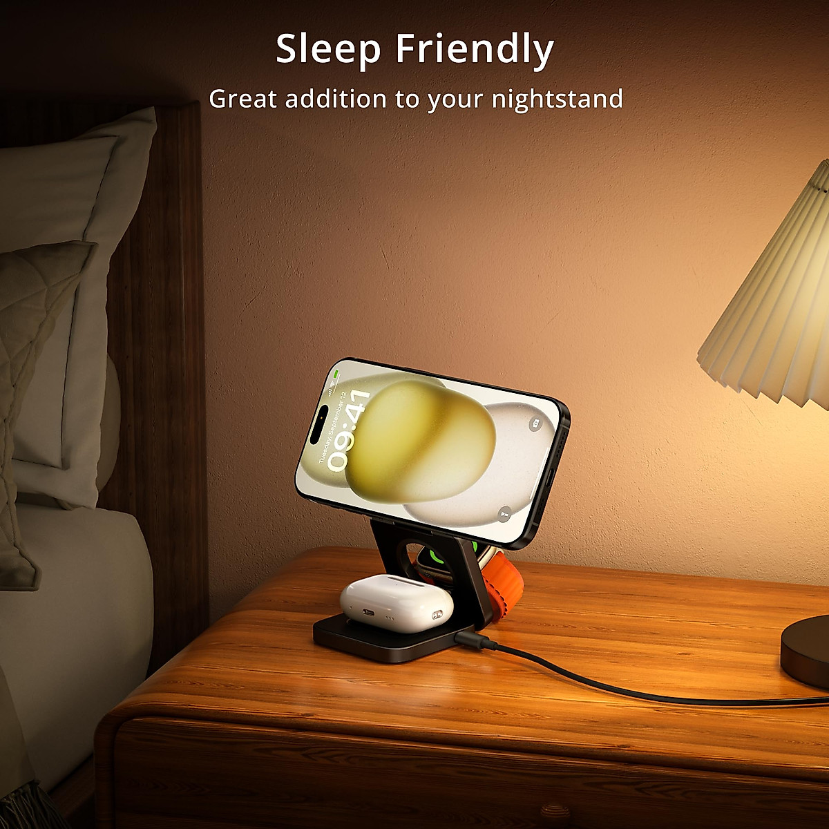 LULULOOK Charging Station for Apple Multiple Devices, Foldable 3 in 1 Charger 15W Aluminum Mag-Safe Travel Charger for iPhone 15 14 13 12 Pro/Max/Plus, 5W Fast Charging for Apple Watch, AirPods