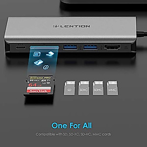 LENTION USB C Hub with 4K HDMI, SD Card Reader, 2 USB 3.0, Type C Charging & Ethernet Compatible 2023-2016 MacBook Pro, New Mac Air/Surface/Steam Deck, More, Stable Driver Adapter (CB-C68, Space Gray)