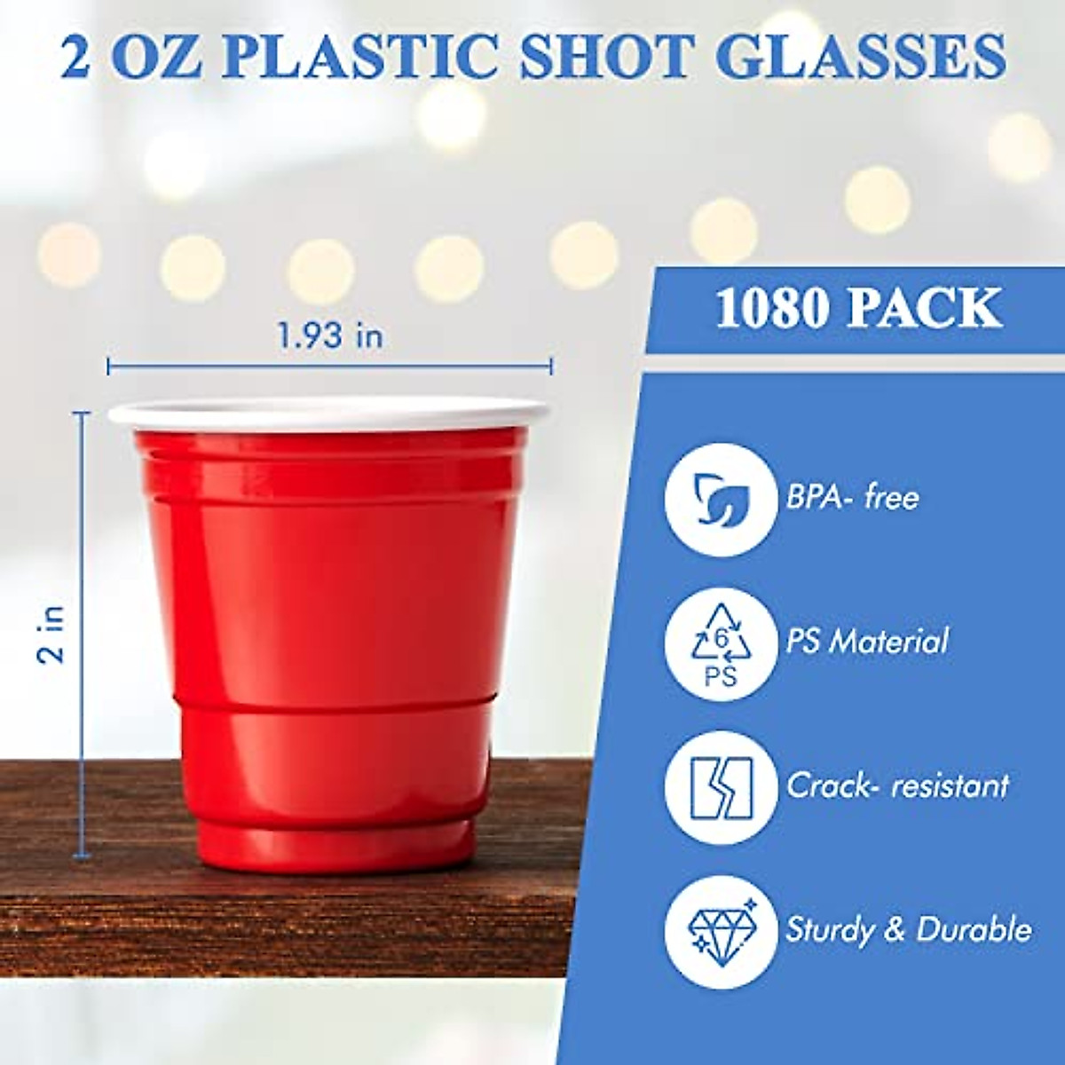Lilymicky 1080 PACK 2 oz Plastic Shot Glasses, Red Disposable Plastic Cups, Mini Red Shot Cups, 2 oz Party Cups for Jello Shots and Tasting