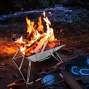 Odoland Bundle – 2 Items 10pcs Camping Cookware Mess Kit and Folding Campfire Grill, Camping Fire Pit, Outdoor Wood Stove Burner for Outdoor Backpacking Hiking BBQ