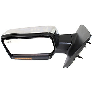 Kool Vue Left Power Heated Door Mirror Compatible With Ford F-150 2007-2008 Power Fold With Signal Light, Memory & Puddle Lamp Chrome