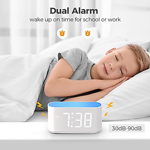 ONLAKE Alarm Clock for Bedrooms, Large Display Digital Clocks with 2 Alarms, 7 Color Larger Night Light, Battery Backup, Dimmer, Adjustable Volume, Easy Snooze (White)