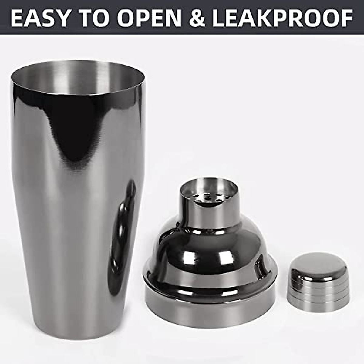 Leak-Proof 3 Pieces Cocktail Shaker -Premium Bartender Kit for Home Bartending Beginners and Pros - 24 oz Cocktail Shaker with Jigger and Spoon - Drink Shaker for Home Black