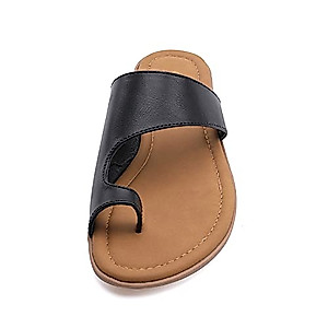 CentroPoint Women's Bunion Sandals Orthopedic Toe Ring Slides Flip Flops Fashion Slip On Flat Shoes(Black PU, Numeric_8)