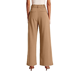 Vrtige Women's Elegant High Waist Wide Leg Long Pants Office Trousers with Pockets Khaki# Medium