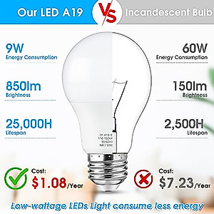 Maylaywood A19 LED Light Bulbs, 60 Watt Equivalent LED Bulb, Daylight White 5000K, 850 Lumens, E26 Standard Base, Non-Dimmable, 9W Bright White LED Bulbs for Living Room Bedroom Home Office, 12-Pack