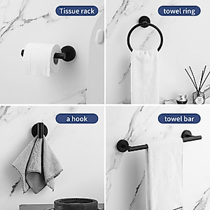 Bathroom Hardware Set, Bathroom Accessories Set Including 16'' Tower Bar, Towel Ring and 2 PCS Towel Hooks (5 Pieces, Black)