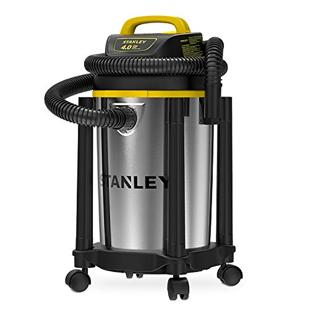 Stanley - SL18129 Wet/Dry Vacuum, 4 Gallon, 4 Horsepower, Stainless Steel Tank Silver+yellow