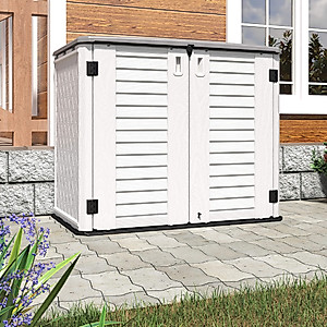 HOMSPARK Storage Shed Weather Resistance, Multi-Purpose Outdoor Storage Cabinet Waterproof, Outdoor Storage Cabinet for Bike, Garbage Cans, Lawnmower, Garden Accessories (off white, Standard-26 cu ft)