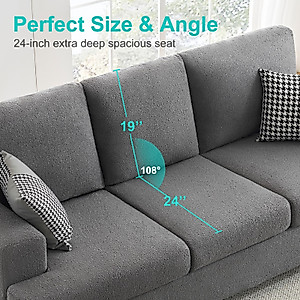 SENYUN 3-Seater Sofa Couch，Comfy Couch with Upholstered Cushions & Square Armrest,Modern Sofa with Deep Seats, Bouclé Home Sofa Couches for Living Room,Apartment,Bedroom,Office(Grey)