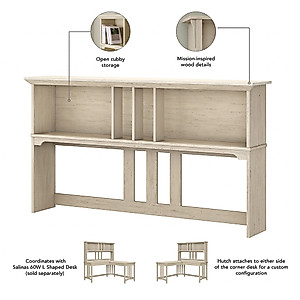 Bush Furniture Salinas Hutch, Desk Attachment with Shelf Storage for Home Office, 60W, Antique White