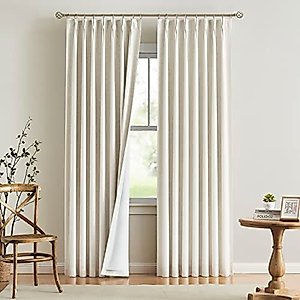 Vision Home Natural Pinch Pleated Full Blackout Curtains Linen Blended Room Darkening Window Curtains 84 inch for Living Room Bedroom Thermal Insulated Pinch Pleat Drapes with Hooks 2 Panel 40"Wx84"L