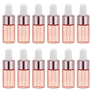 PATIKIL 3ml Glass Dropper Bottle, 12Pcs Leakproof Essential Oils Sample Liquid Perfume Container with Eye Dropper Label Funnel for Storage Home Travel, Pink