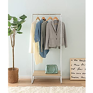 IRIS USA Garment Rack with Wooden Shelf, Clothes Racks for Closet Organization, Plant Stand, Frost White
