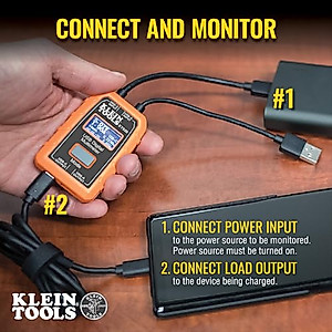 Klein Tools ET920 USB Power Meter, USB-A and USB-C Digital Meter for Voltage, Current, Capacity, Energy and Resistance