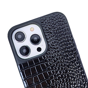 DMaos for iPhone 15 Pro Case for Women, Crocodile Synthetic Patent Leather Cover, Classic Fashion for iPhone15 Pro 2023 6.1 Inch - Black