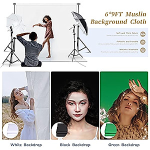 Walk Fly Photography Umbrella Lighting Kit, 6 x 9FT Muslin Screen Backdrop Continous Lighting Umbrella Equipment, 7 x 10FT Background Stand Support System for Studio Photo Portrait Video Shooting