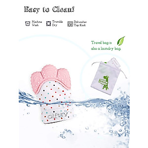 Giftty Baby Teething Mitten, Self-Soothing Teether Glove, Pain Relief Silicone Mitt, Double Breathable, Stay on Baby's Hand, Unisex for Babies 3-12 Months(2 Pink Mittens)