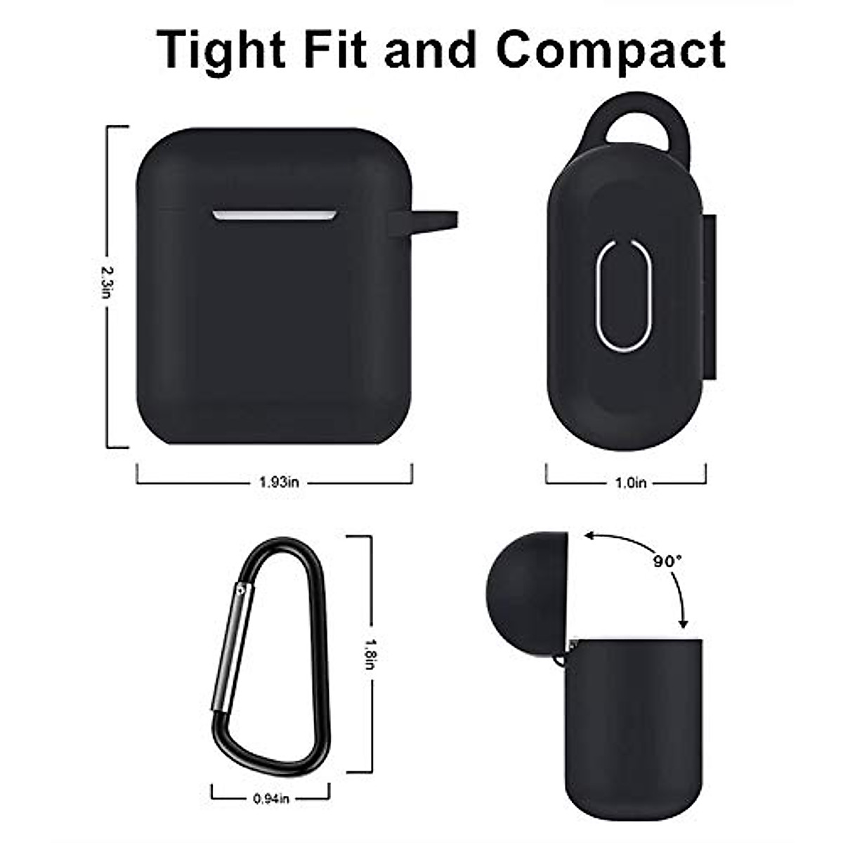 Silicone Case Compatible with Airpods 1 & 2, Shookproof Protective Silicone Wireless Charging Cover with Key Chain (Black)