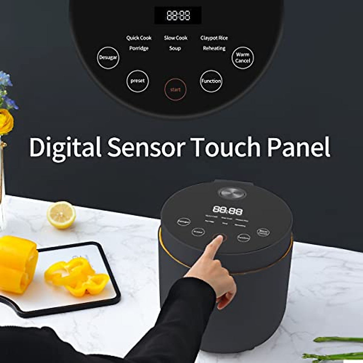 Mokero Low Carbohydrate Rice Cooker,2L Uncooked Sugar Cut Rice Cooker Multifunctional Digitally Programmable Small Rice Cooker 24 Hours Preset Keep Warm Healthy Non-Stick Liner Rice Soup Separation 2 Cups Suit for 1-2 People