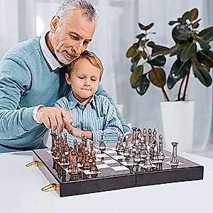 Retro Metal Chess Set for Adults and Kids – Marbling Chess Board with Chess Pieces – Travel Chess Set with Metal Pieces – Folding Chessboard – Ideal for Beginners and Professional Players…