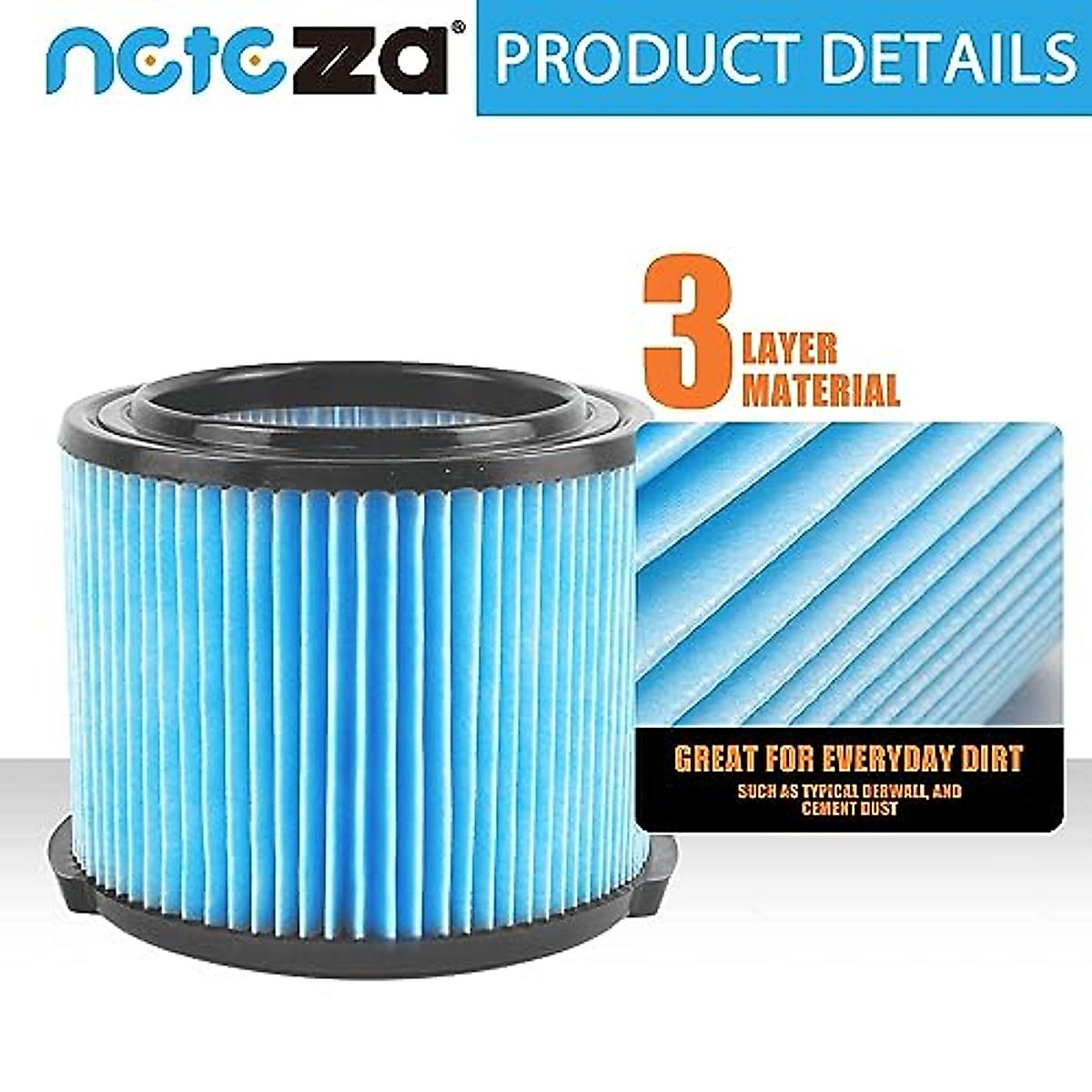 VF3500 Replacement 3-Layer Filter Compatible with riged VF3500 3-4.5 Gallon Vacuum Cleaner WD4050 WD4070 WD4522, 2 PACK