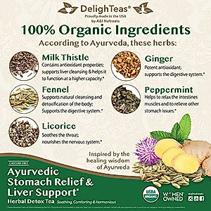 DelighTeas Liver Detox tea | Stomach Relief & Liver Cleansing | Ayurvedic Loose Leaf Milk Thistle, Fennel, Ginger Tea for Digestion | USDA Organic, Vegan, Caffeine Free, Sugar Free | 50 Servings, 5oz