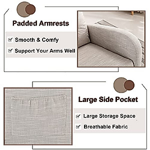 Modern Accent Rocking Chair, Upholstered Nursery Glider Rocker for Baby and Kids, Comfy Armchair with Side Pocket, Living Room Lounge Arm Chair, High Backrest with Decorative Buttons, Light Grey