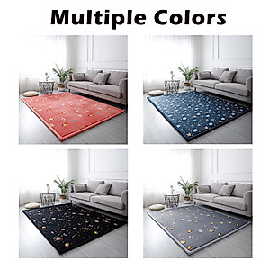 Loartee Coral Velvet Area Rug - 1" Thick Memory Foam Baby Play Mat, Washable Toddler Carpet, Home Decor for Living Room, Nursery, Kids Bedroom, Starry Blue, 4'11"x6'7"