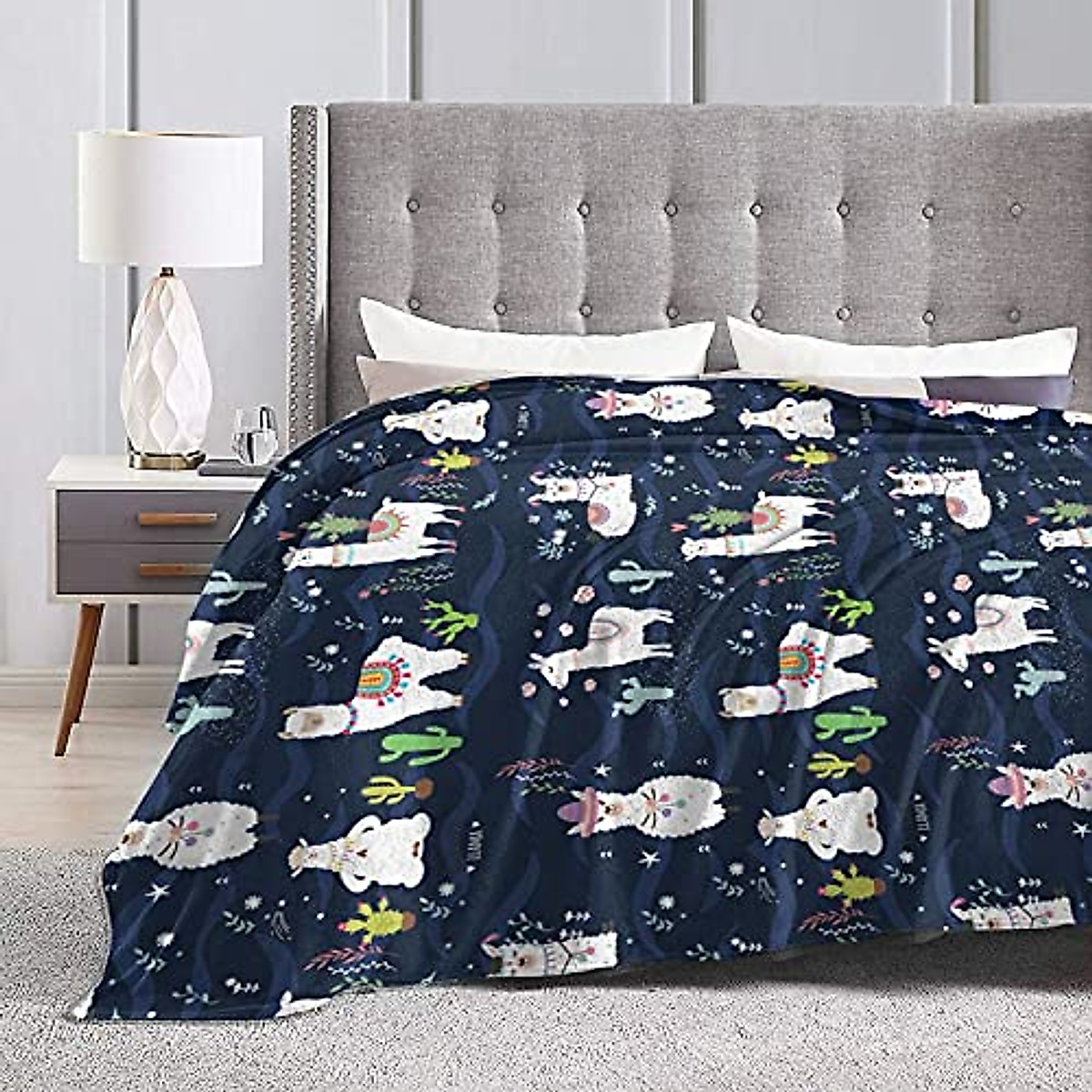Cute Llama Soft Warm Throw Blanket Lightweight Flannel Fleece Bed Blanket Gift for Girls Boys Men Women Chair Couch 60"x50"