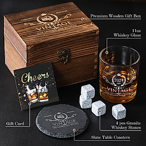 Retirement Gifts for Men Whiskey Glass Set - The Legend Has Retired 2024 - Retirement Party Decorations, Supplies - Gifts Ideas for Him, Dad, Husband, Friends - Wood Box & Whiskey Stones & Coaster