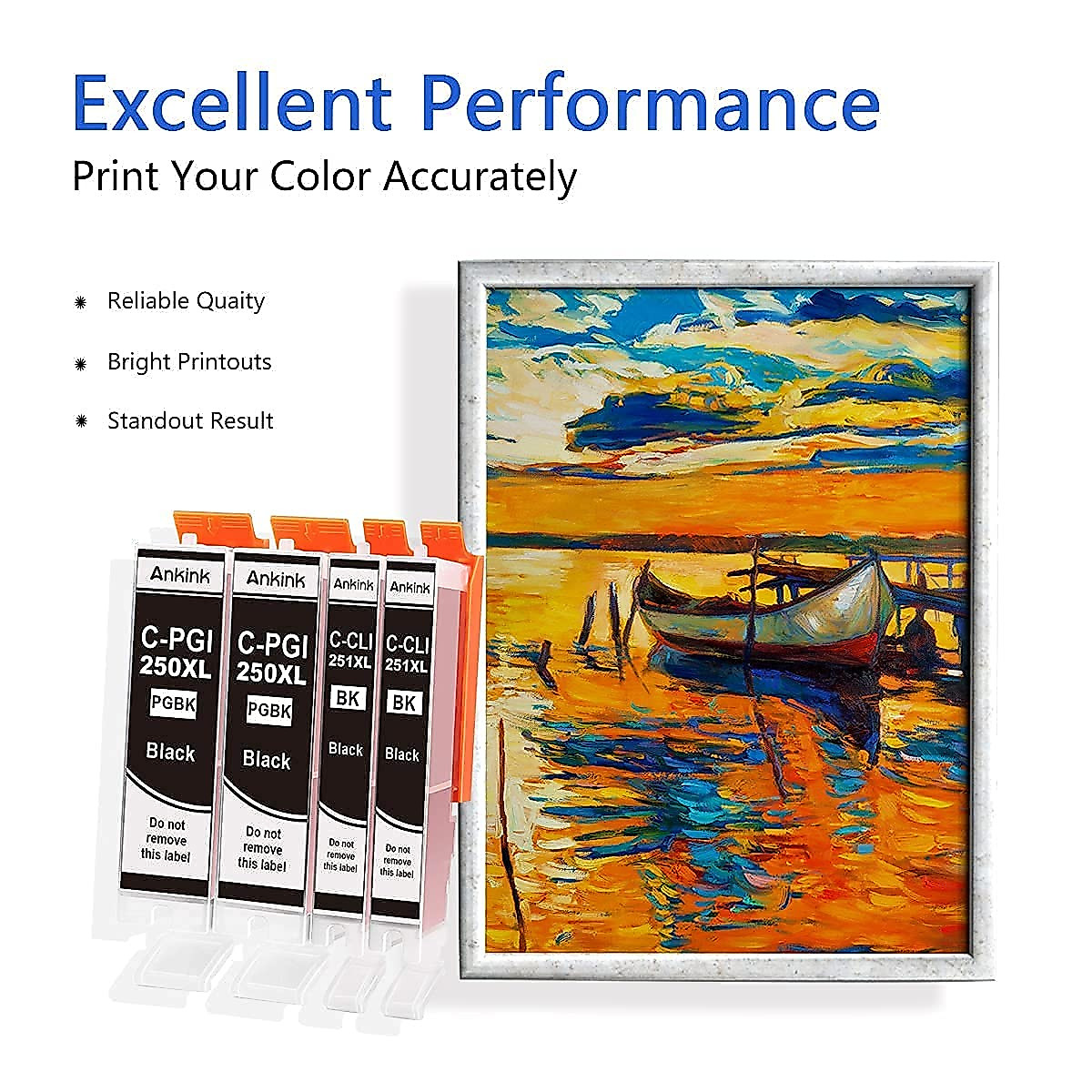 Ankink Compatible Canon PGI 250XL CLI 251XL Ink Cartridge use with PIXMA MX922 MX920 IP7220 MG5520 MG5420 IX6820 IP8720 MG7520 MG7120 MG6320 Printer 250 251 XL Black Combo Pack(2 PGBK,2 Black) pgi250