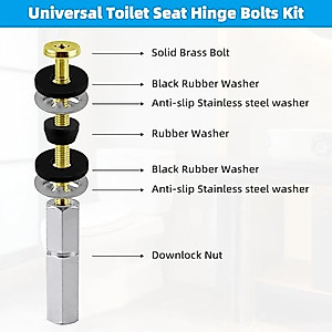 Hibbent 2 PCS Universal Toilet Seat Bolts Kit, Heavy Duty Solid Brass Toilet Bolts with Extra Long Stainless Steel Downlock Nuts Rubber Washers Gaskets, Easy to Install - Bathroom Toilet Repair Screw