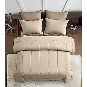 Maple&Stone Twin XL Comforter Set 5 Pieces Bed in a Bag - Down Alternative Bed Set with Sheets, Pillowcase & Sham, Soft Reversible Duvet Insert for Twin XL Bed, Khaki