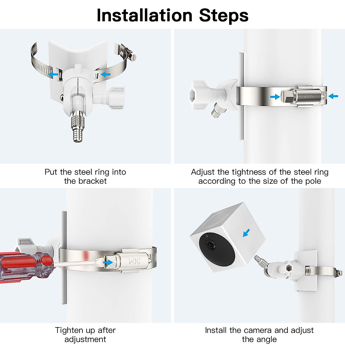 Holaca Pole Mounting Bracket for Wyze Cam Outdoor/V3/V3 Pro/V4,Adjustable Wall Mount for Wyze Camera Home Camera System,Applicable Pipe Diameter Size 1.18-7.87 inch (30mm-200mm) White