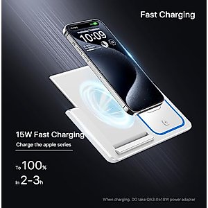 Wireless Charger, 3 in 1 15W Fast Charging Dock Stand for iPhone 15/14/13/12/11/Pro Max/XS/XR/X/8 Plus/8, Compatible with Apple Watch Series and AirPods 3/2/Pro （White）