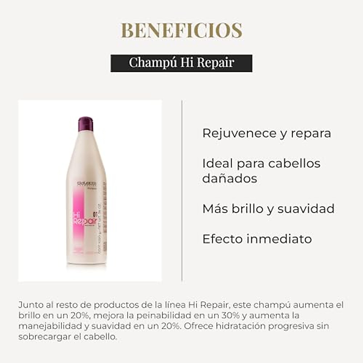 Salerm - Repairing Shampoo - Hi Repair Shampoo - 1000 ml - Deep Hydration for Damaged Hair - Repairs and Rejuvenates - Shinier and Softer Hair - Immediate Effect