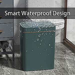 Automatic Trash Can with Lid, 3.5 Gallon Touchless Garbage Can, Slim Plastic Trash Bin Waterproof Motion Sensor Wastebasket for Living Room, Bedroom, Office, Kitchen, Green (No Battery)