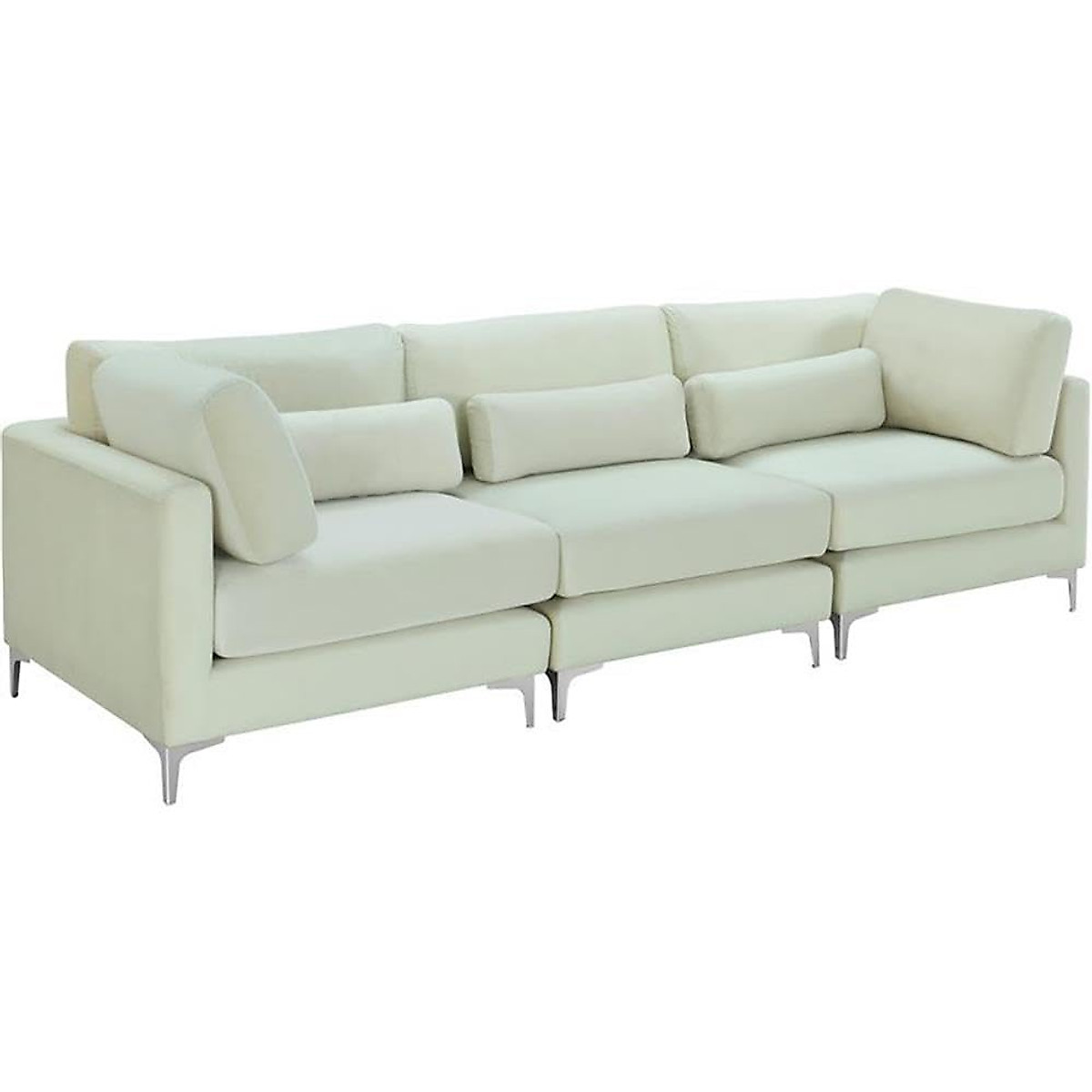 Meridian Furniture 605Cream-S108 Julia Collection Modern | Contemporary Velvet Upholstered Modular Sofa with Complete Sets of Gold and Chrome Legs Included, Cream, 108" Wide