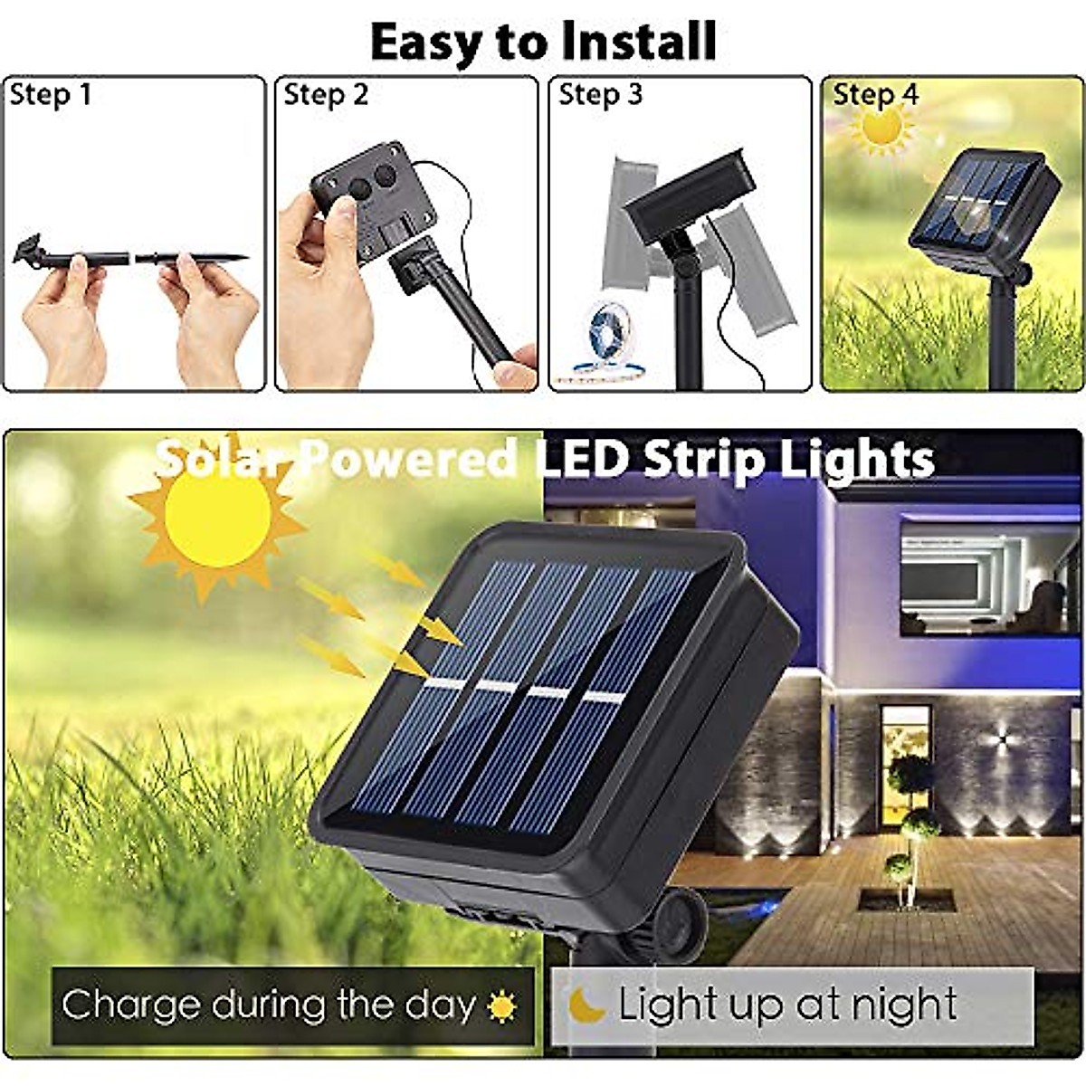 Solar Lights LED Strip Outdoor String Lights Waterproof 10ft Garden Path Deck Christmas Decorative Lighting