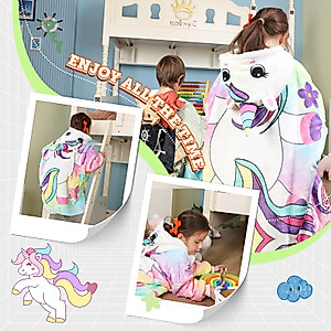 MIZZEO Kids Wearable Blanket Hoodie, Oversized Sherpa Wearable Blanket with Hood Pocket and Sleeves for Toddlers, Cute Hoodies 2-6 Year Old Girls Boys Youth Birthday Gifts (Unicorn)